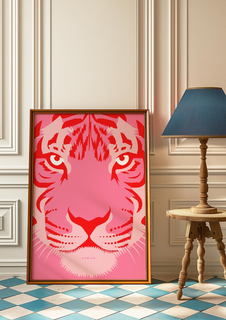 Tiger Wall Art, Pink Tiger, Jungle Poster, Preppy Illustration ...