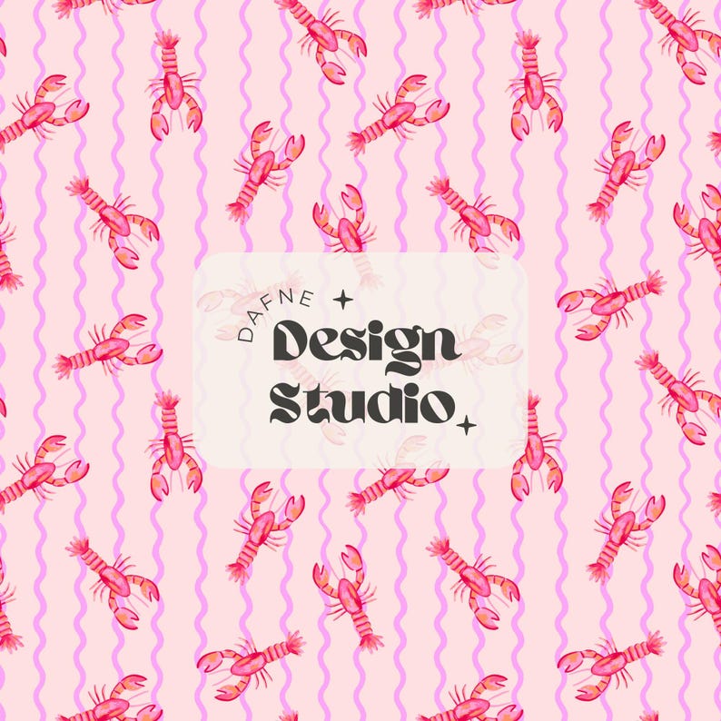 Pink Preppy Lobster Seamless Pattern, Summer Digital File 12" X 12" for ...