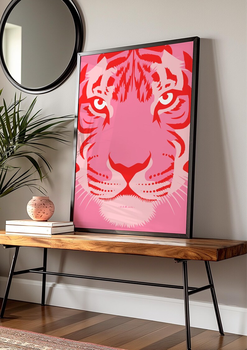 Tiger Wall Art, Pink Tiger, Jungle Poster, Preppy Illustration ...