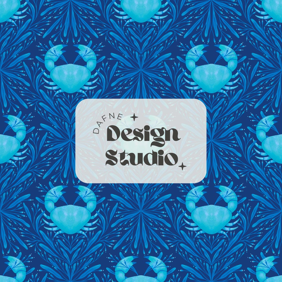 Blue Crab and Coral Repeat Pattern, Crab Art Nouveau Pattern, Elegant ...