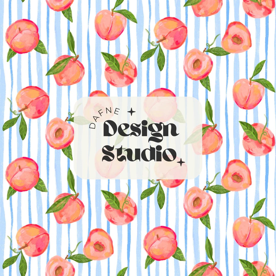 Peach and Stripes Seamless, Summer Pattern, Fruits Pattern, Light Blue ...