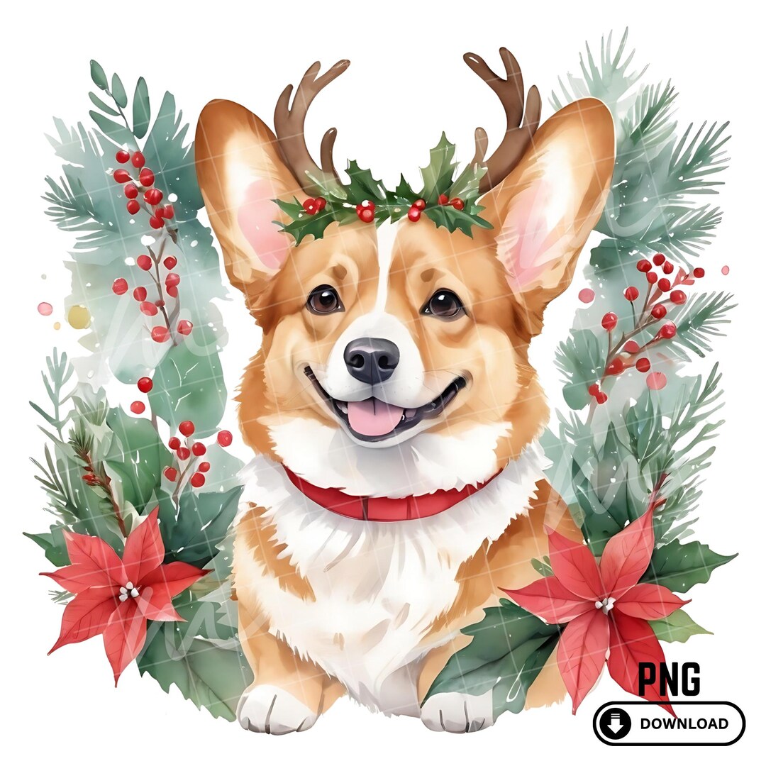 Watercolor Christmas Corgi PNG, DIY Corgi Ornament, Corgi Mom Gifts ...