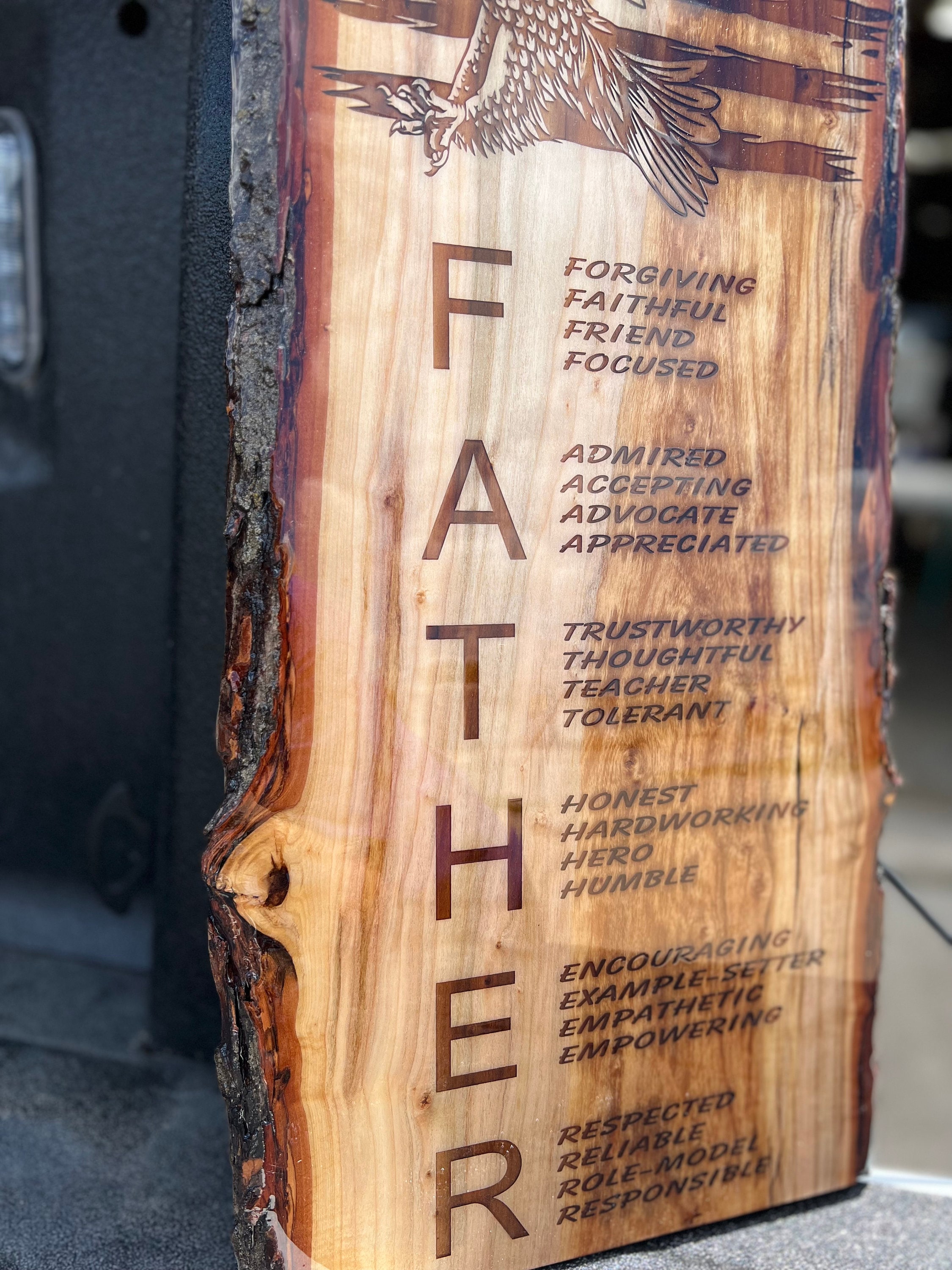 Live Edge Wood Hanging Sign Wood Sign Father Sign american Flag ...