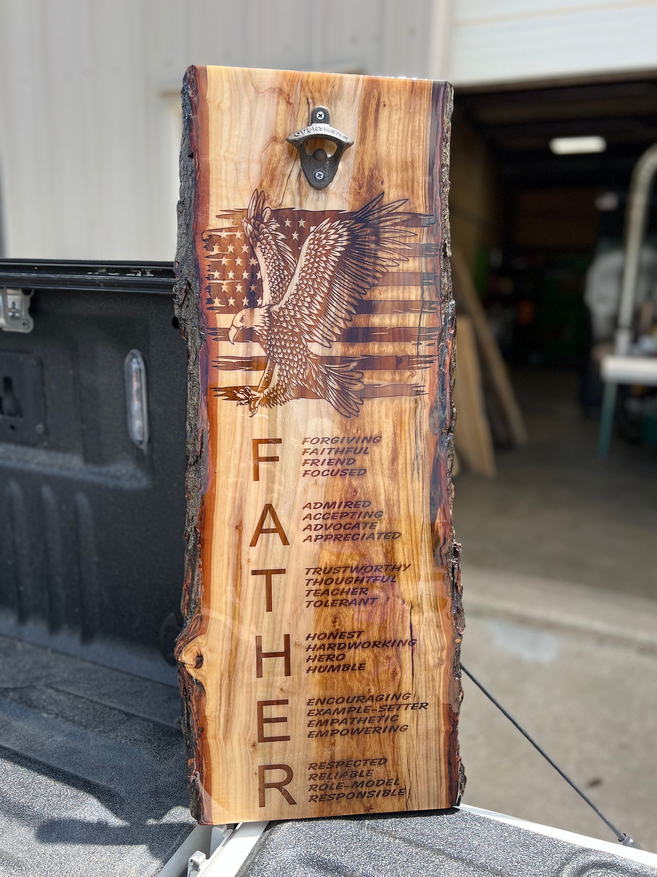 Live Edge Wood Hanging Sign Wood Sign Father Sign american Flag ...