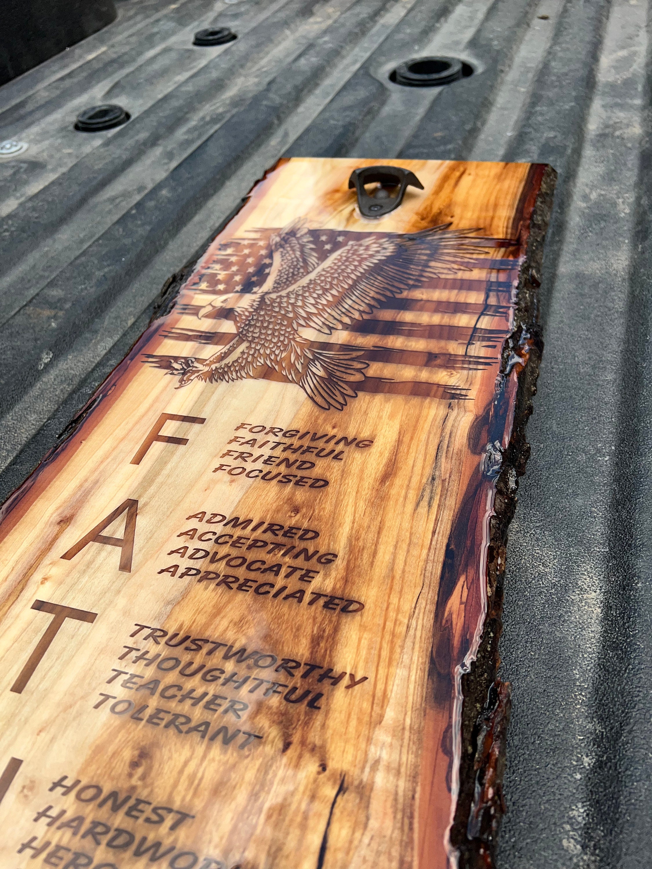 Live Edge Wood Hanging Sign Wood Sign Father Sign american Flag ...