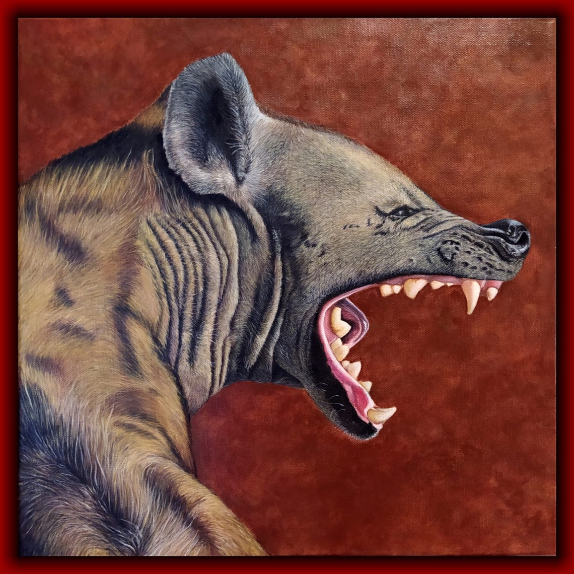 Spotted Hyena Portrait. Original Acrylic Painting on Stretched Canvas ...