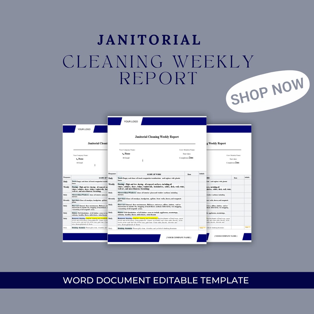 Janitorial Cleaning Weekly Report, Janitorial Cleaning Checklist, Commercial Cleaning Checklist ...
