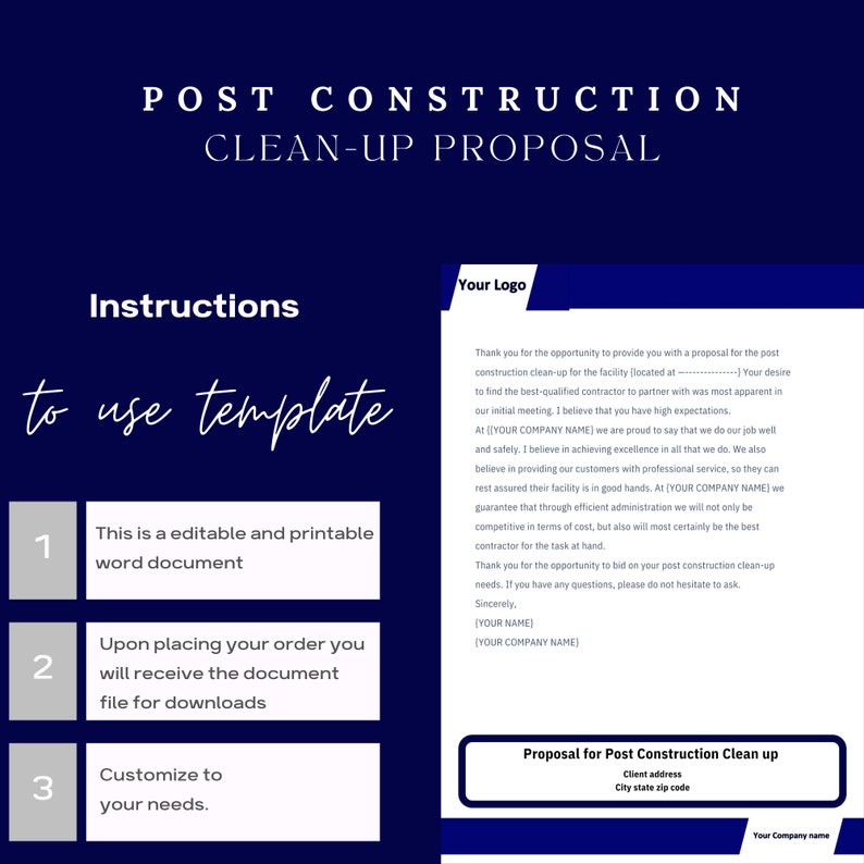 Post Construction Clean up Proposal Template, Cleaning Business ...