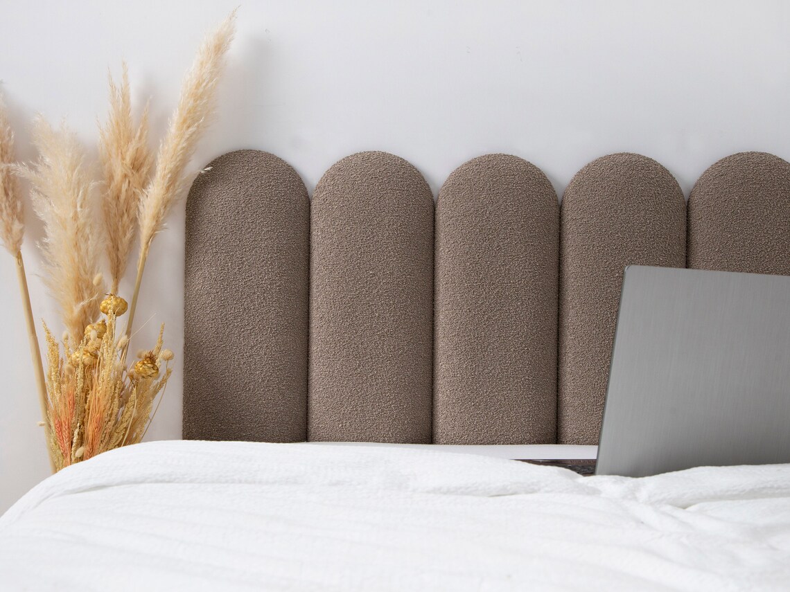 Taupe Boucle Headboard Upholstered Soft Wall Panel Taupe Boho Headboard ...