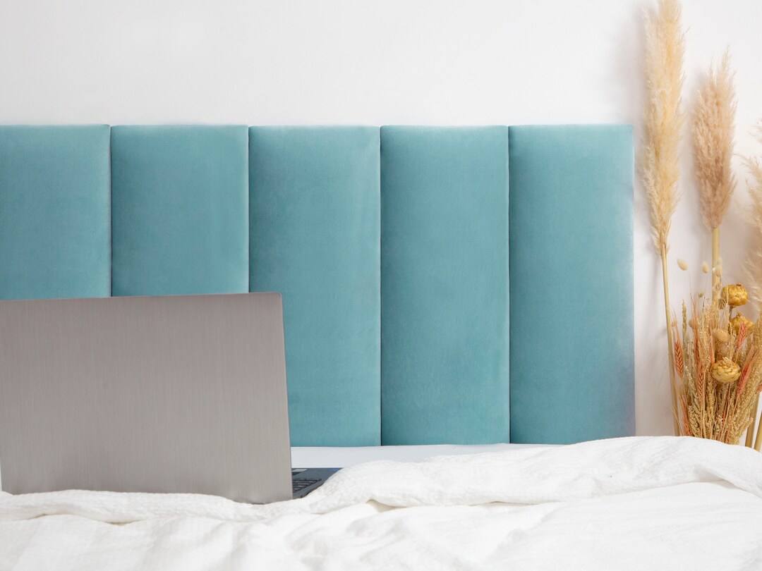 Light Blue Velvet Headboard Panel: Upholstered Padded Wall Boards - Etsy