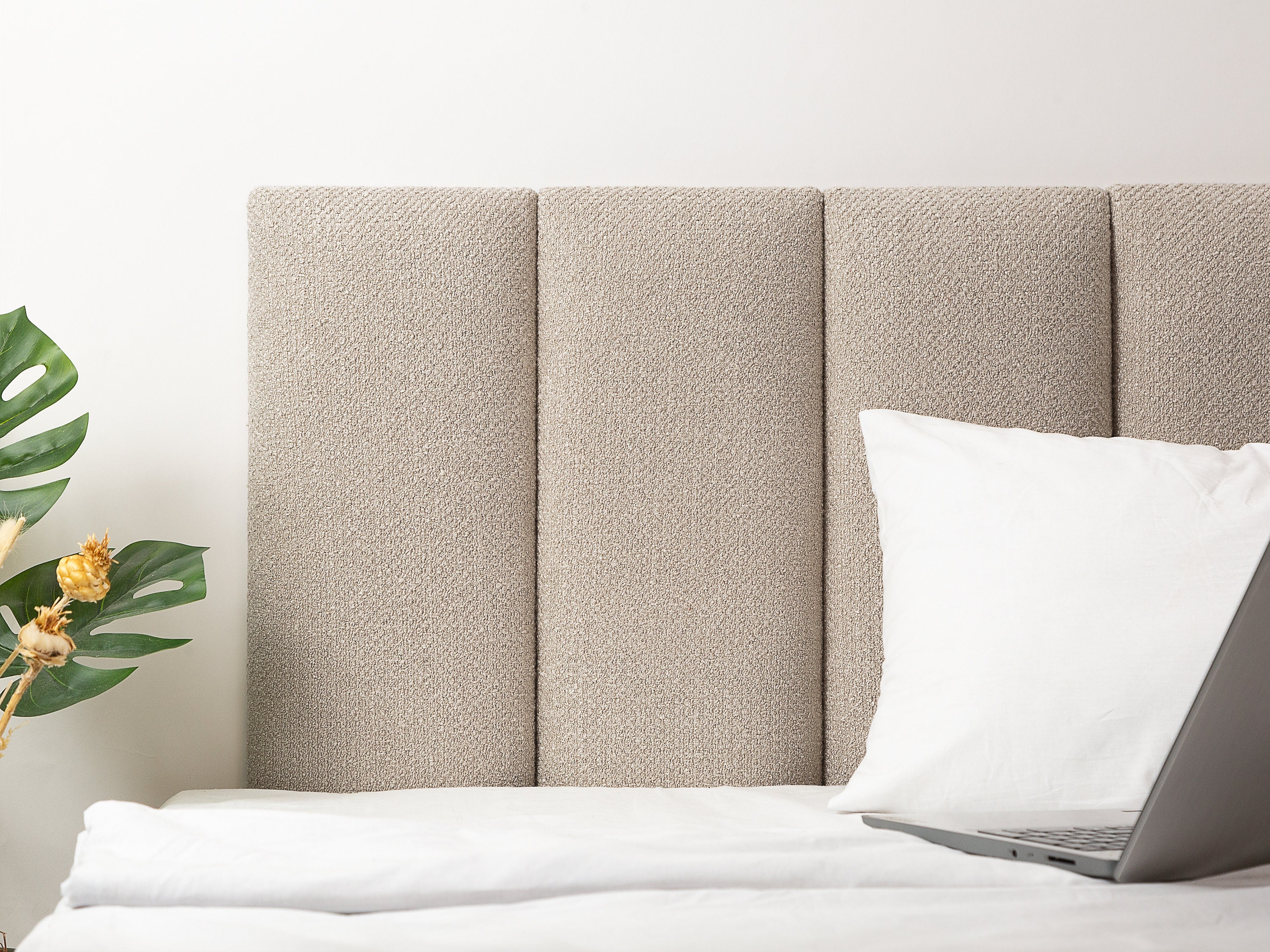 Textured Beige Wall Panel, Upholstered Wall Panel, Boho Beige Headboard ...