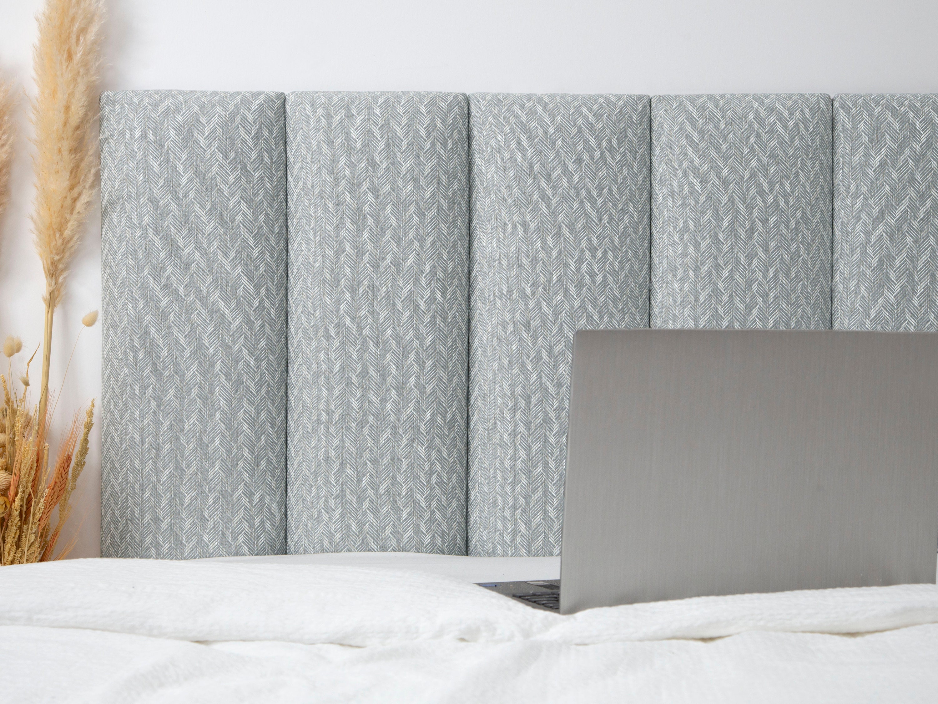 Gray Herringbone Headboard Panel Gray Wall Panel Upholstered Wall Panel ...