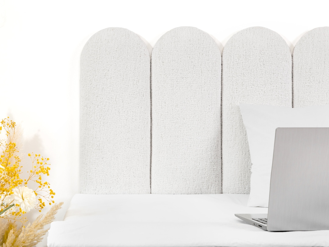 White Cozy Headboard Panel, White Textured Wall Panel, Upholstered Soft ...