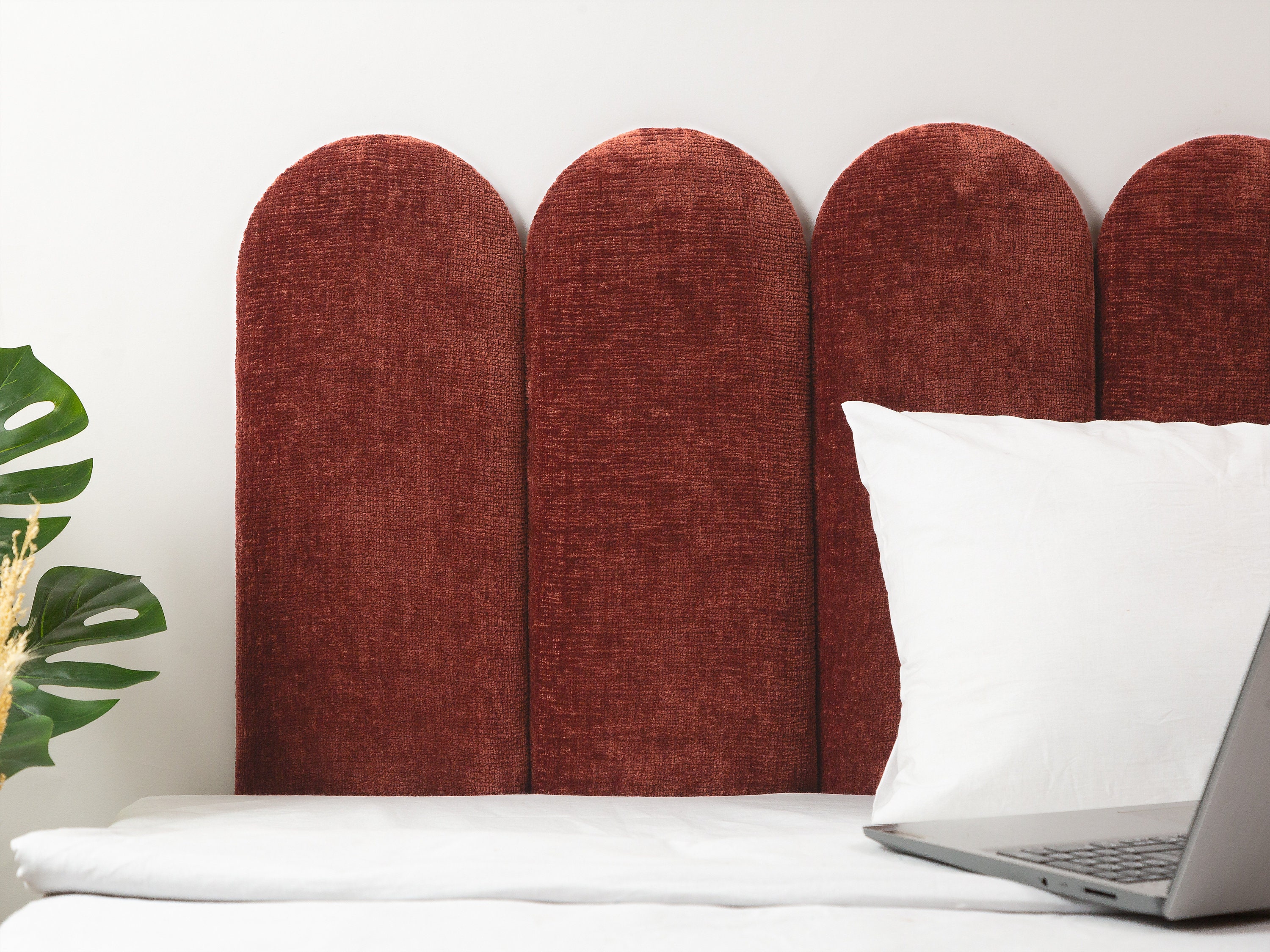 Dark Terracotta Headboard Upholstered Soft Wall Panel Textured Finger ...