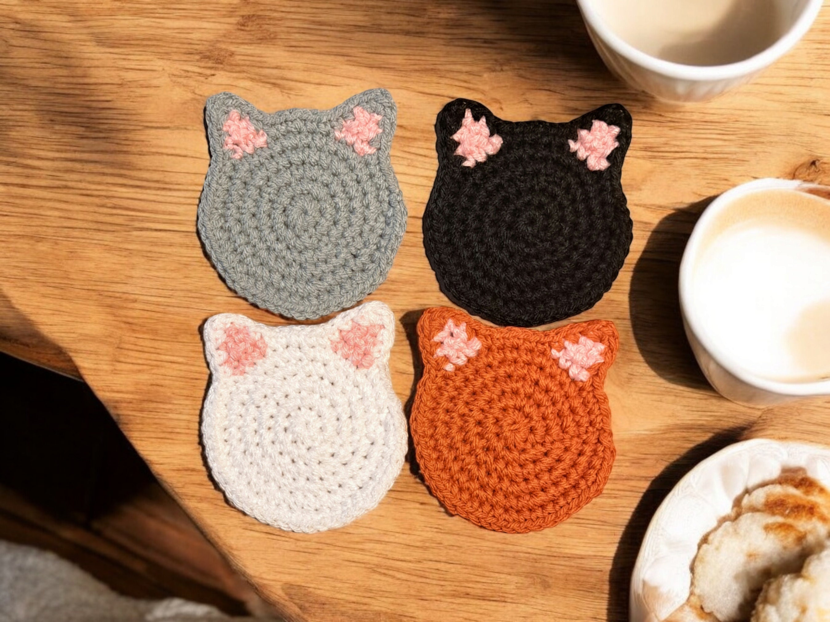 Crochet Cat Coasters- Handmade Yarn Coasters - Etsy