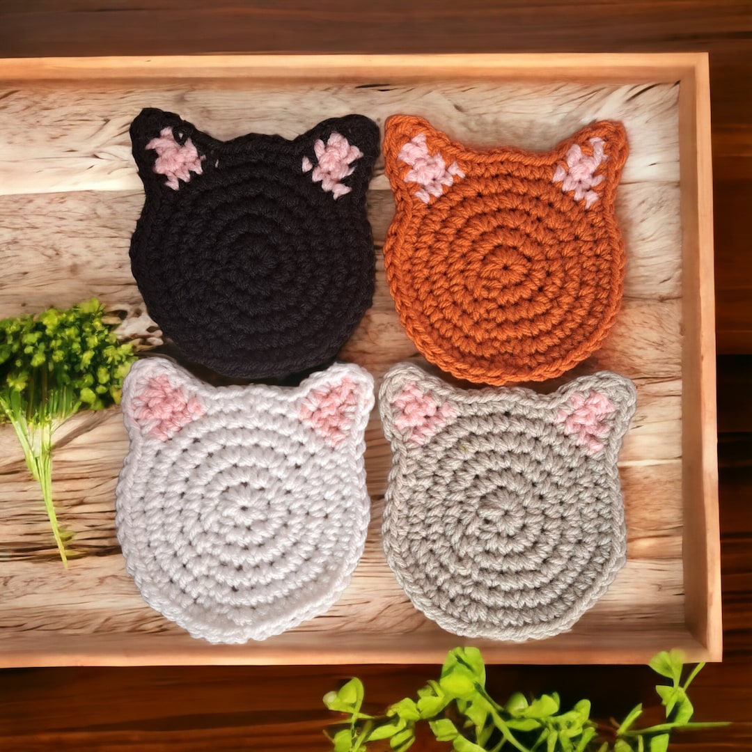 Crochet Cat Coasters- Handmade Yarn Coasters - Etsy