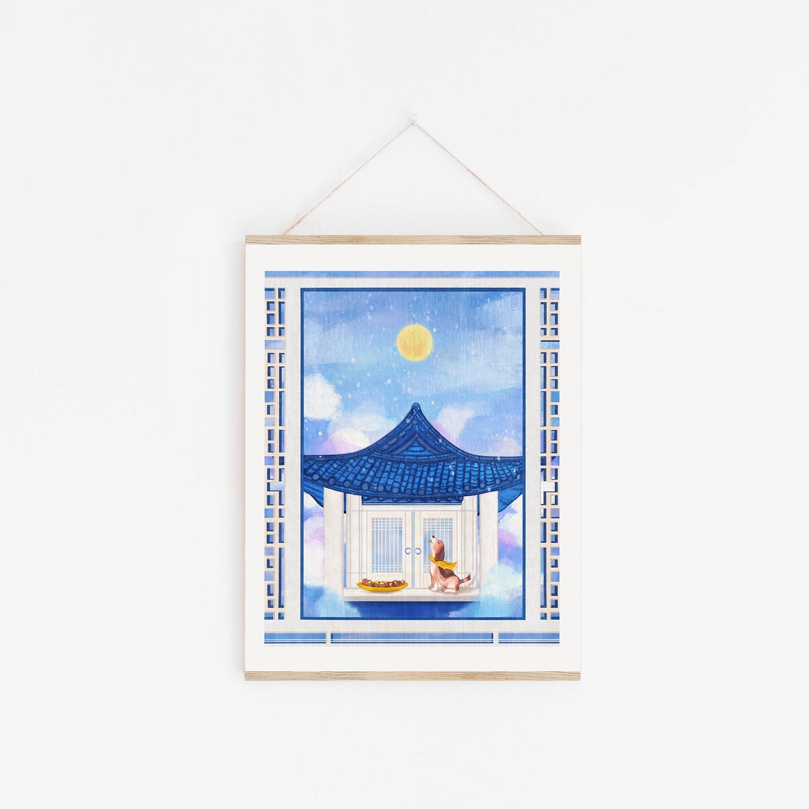 Winter Hanok Art Print Holiday Dog Art Beagle Hound Dog - Etsy