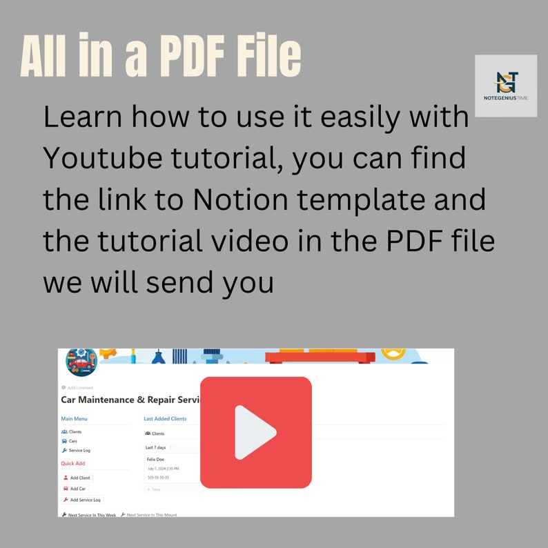 Car Maintenance Repair Notion Template | Track Services, Costs, Parts ...