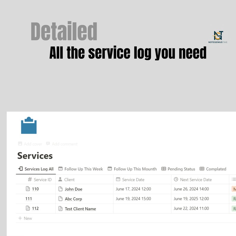 Service Client Tracker Notion Template, Service Log Tracker,service CRM ...