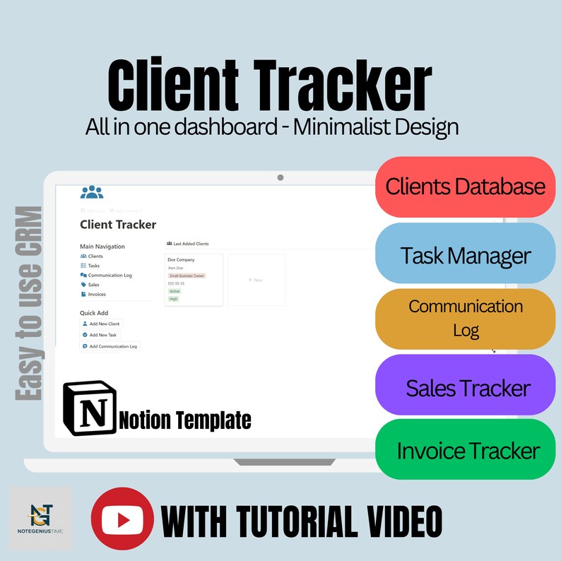 Client Tracker Management for Small Businesses Notion Template ,CRM ...