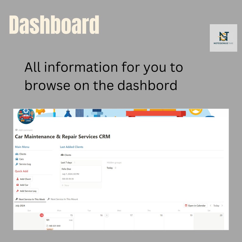 Car Maintenance Repair Notion Template | Track Services, Costs, Parts ...