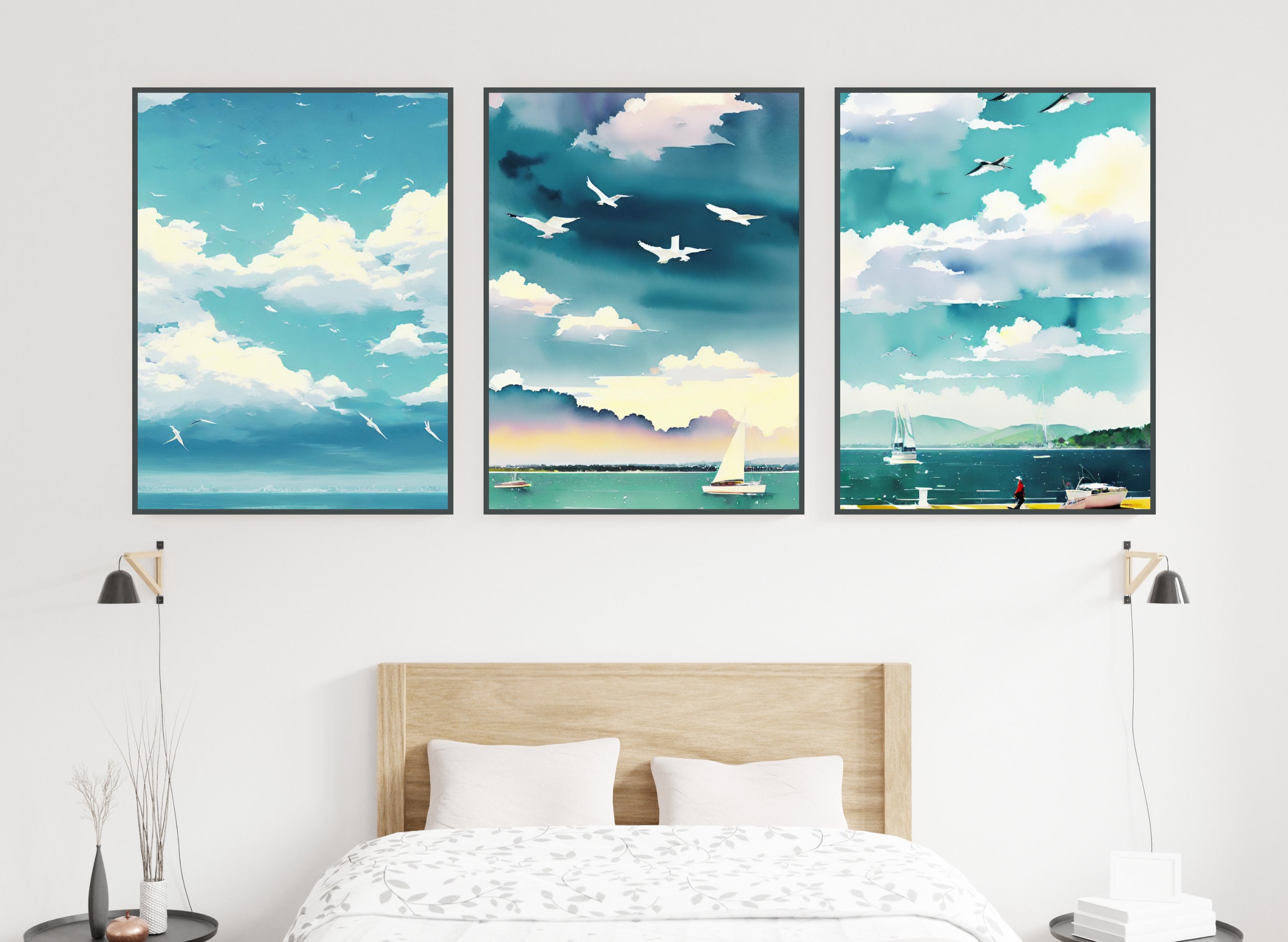 Nautical Beach Ocean Wave Modern Art | Ocean View Wall Prints | Sea ...