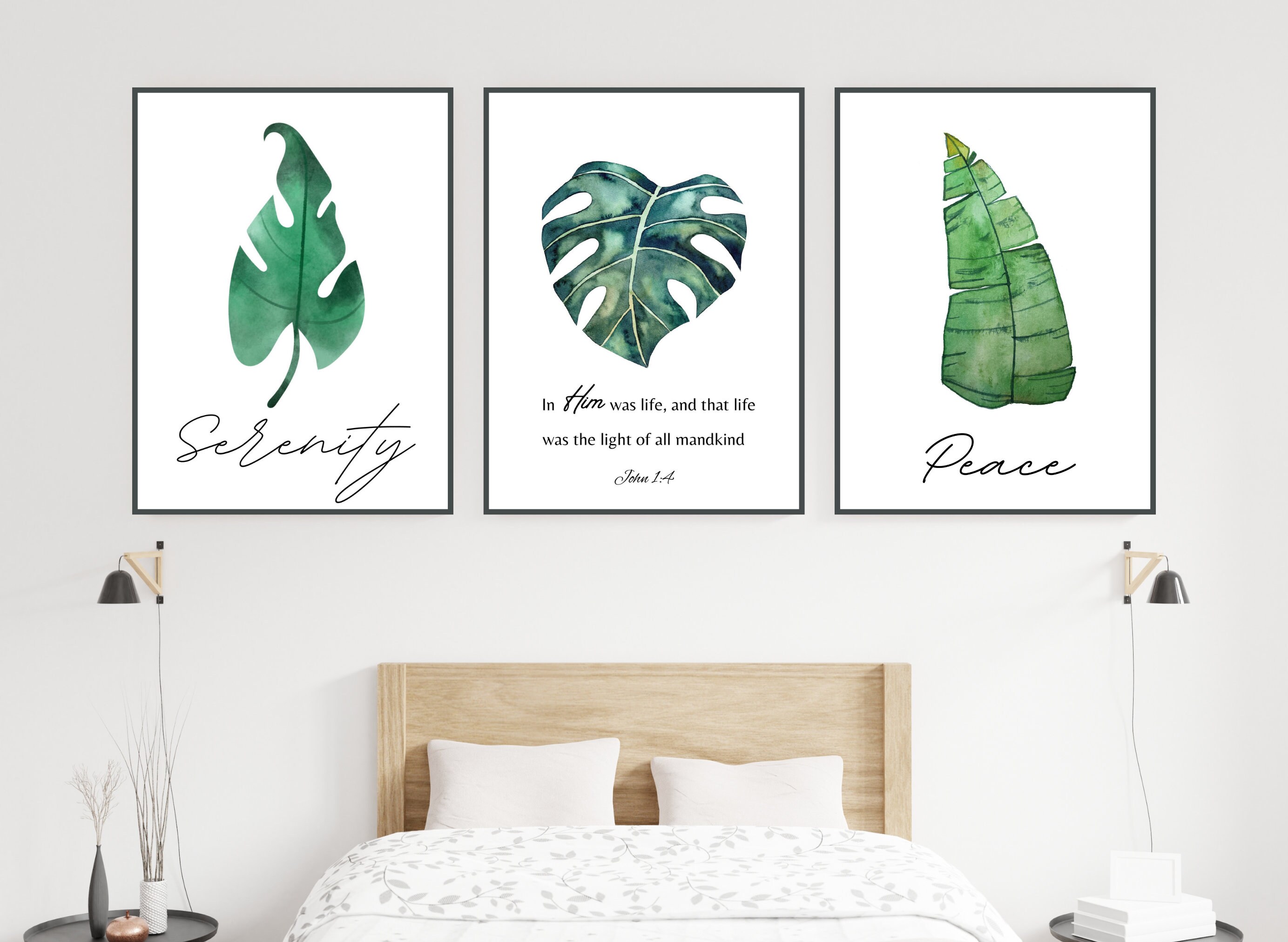 Christian Floral Set of 3 | Bible Verse Wall Art | Botanical Scripture ...
