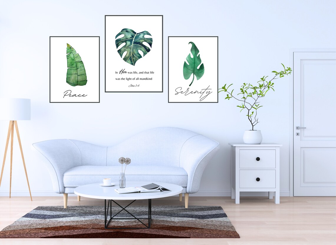 Christian Floral Set of 3 | Bible Verse Wall Art | Botanical Scripture ...
