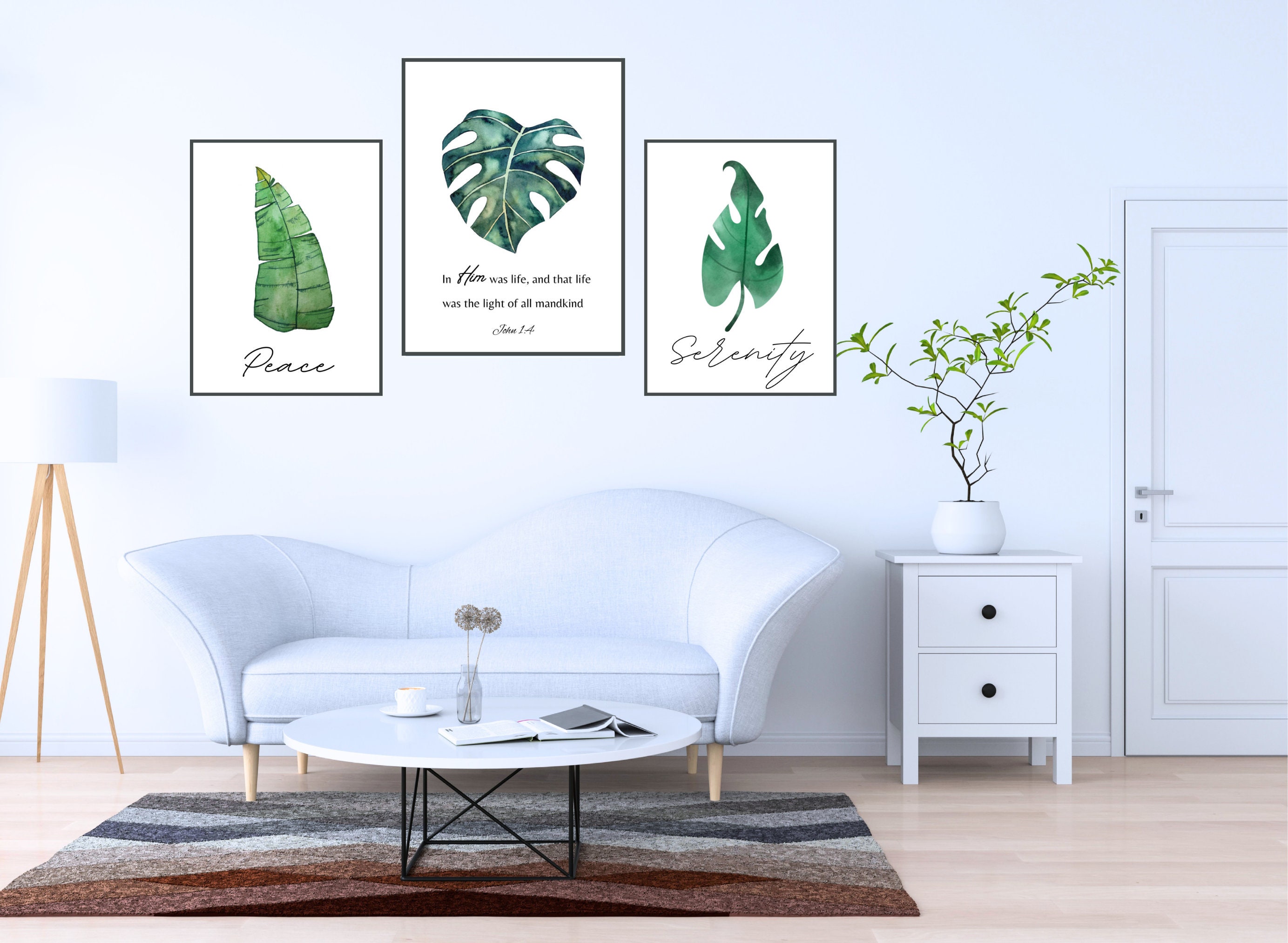 Christian Floral Set of 3 | Bible Verse Wall Art | Botanical Scripture ...