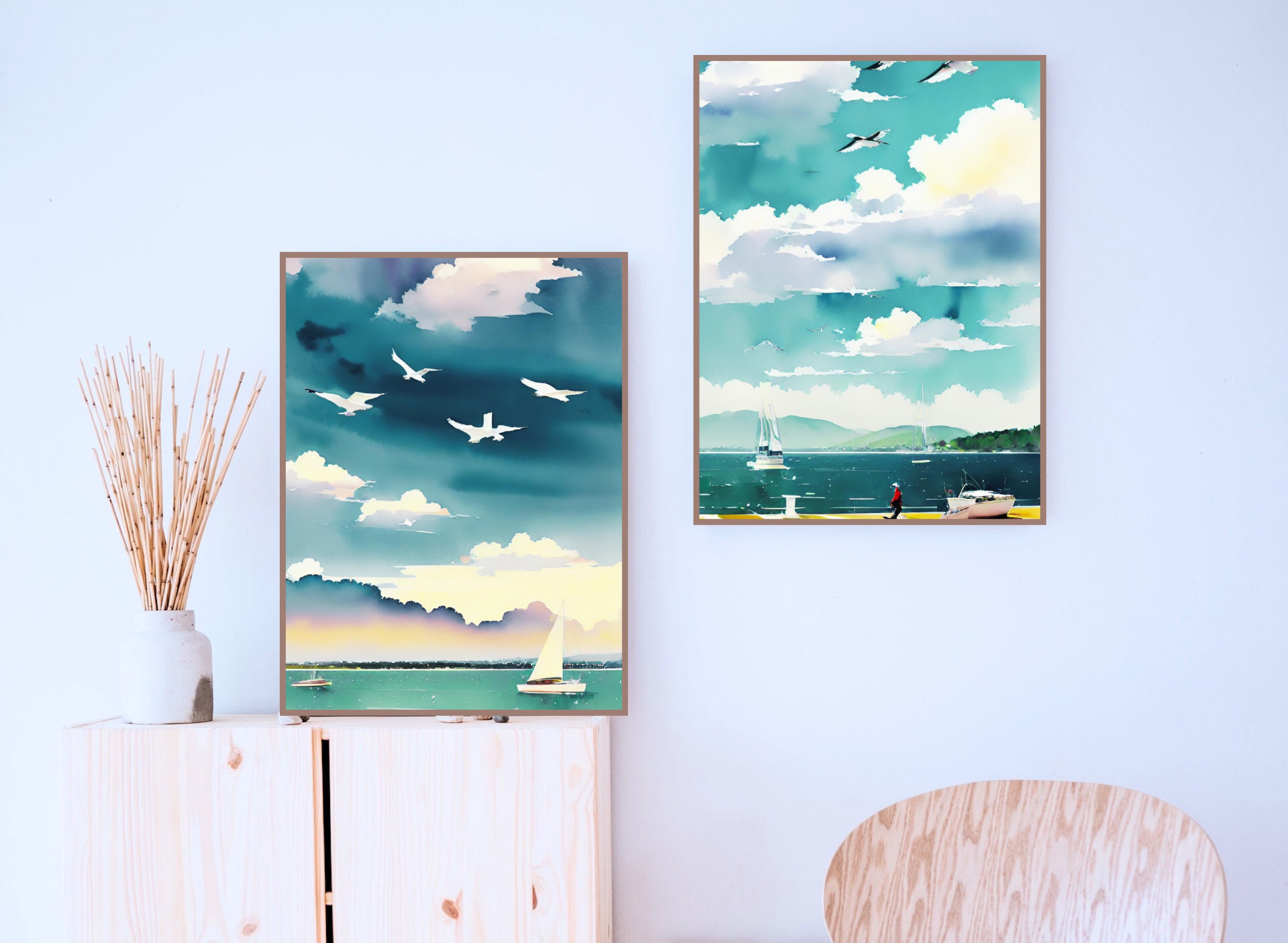 Nautical Beach Ocean Wave Modern Art | Ocean View Wall Prints | Sea ...
