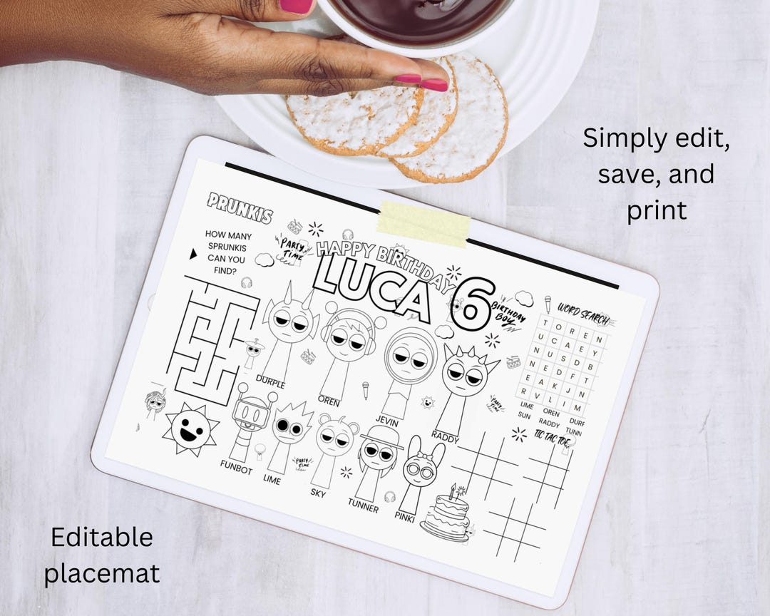 Sprunki Party Activity Placemat, Sprunki Activity Sheet, Birthday ...