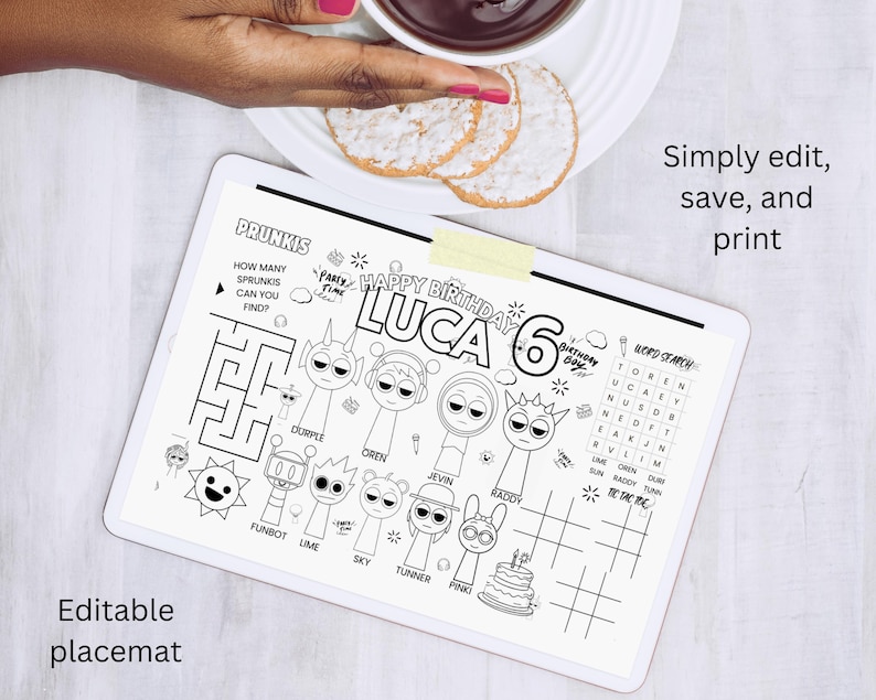 Sprunki Party Activity Placemat, Sprunki Activity Sheet, Birthday ...