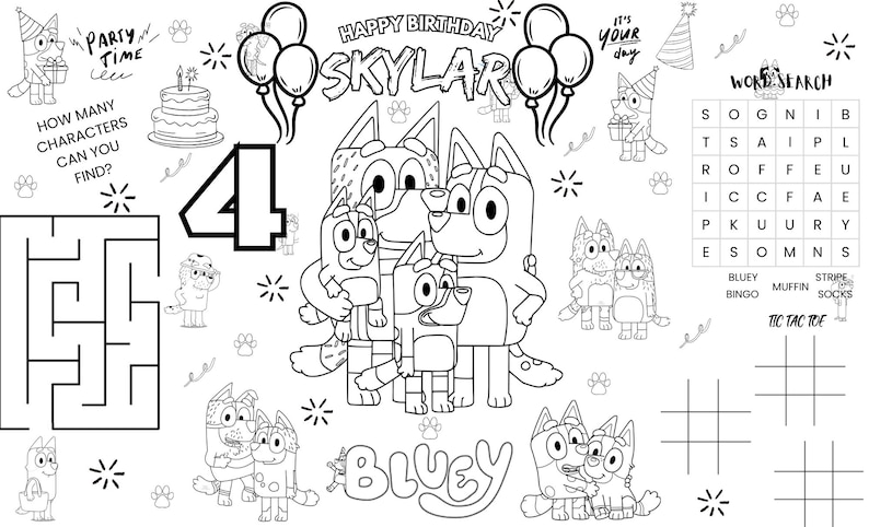 Bluey Birthday Party Activity Sheet, Bluey/bingo Activity Sheet, Bluey ...