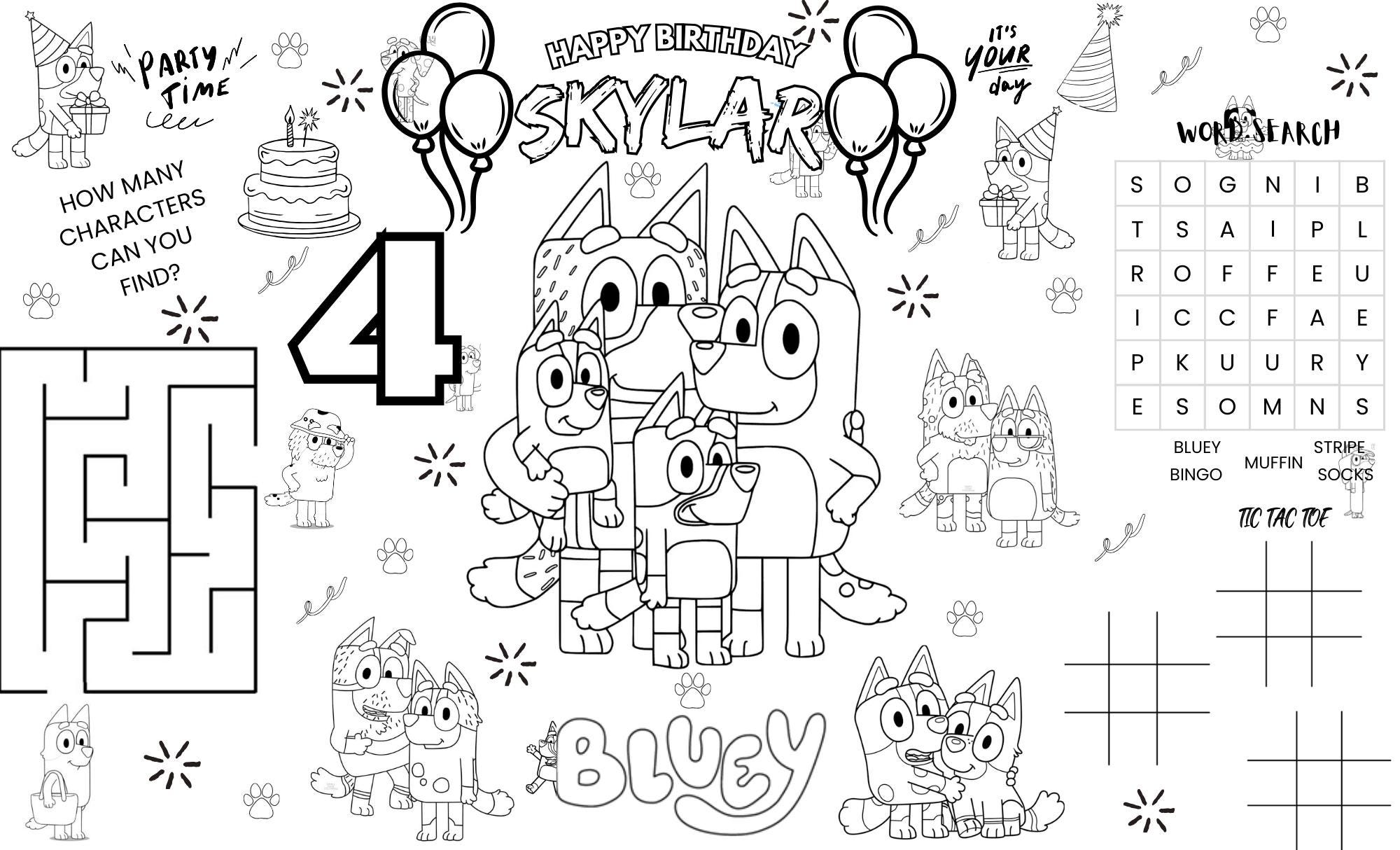 Bluey Birthday Party Activity Sheet, Bluey/bingo Activity Sheet, Bluey ...