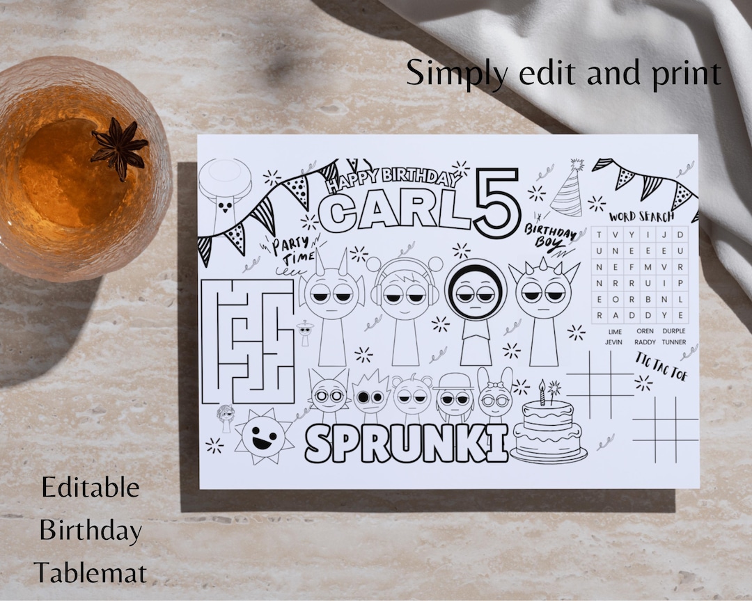 Sprunki Party Placemat, Sprunki Activity Sheet, Birthday Tablemat ...