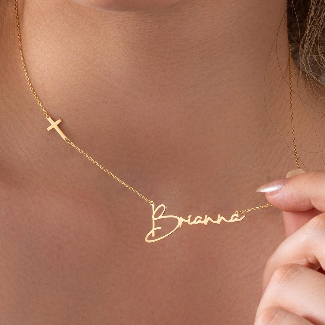 Dainty Cross and Name Necklace, Custom Religious Jewelry Gift for ...