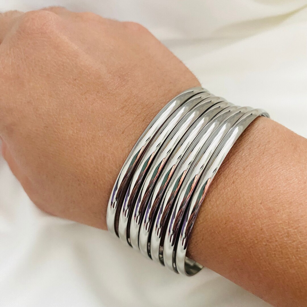 Silver Stacking Bangle, Silver Bangle Set, 7 Day Bangles, Stacking ...