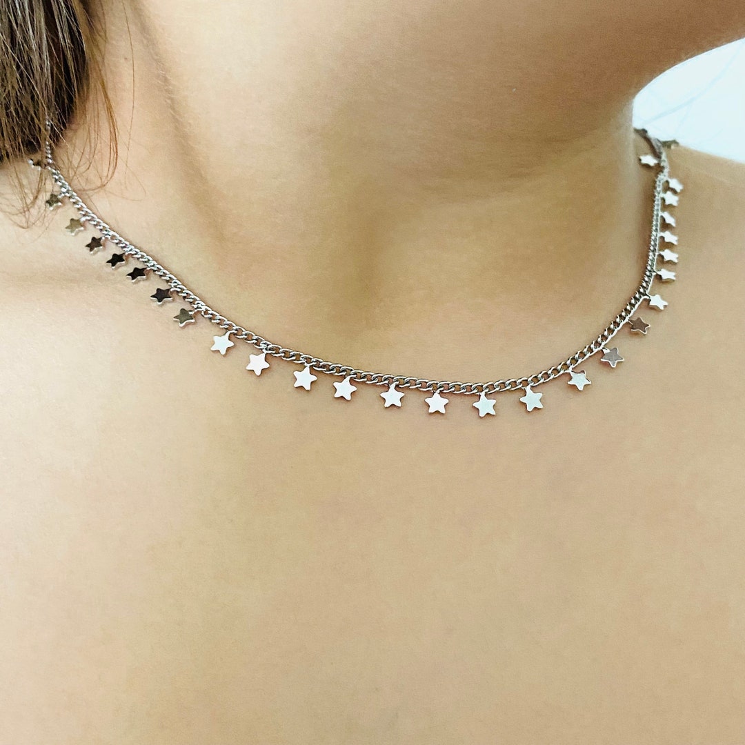 Silver Star Choker, Celestial Necklace, Star Choker, Star Charm ...