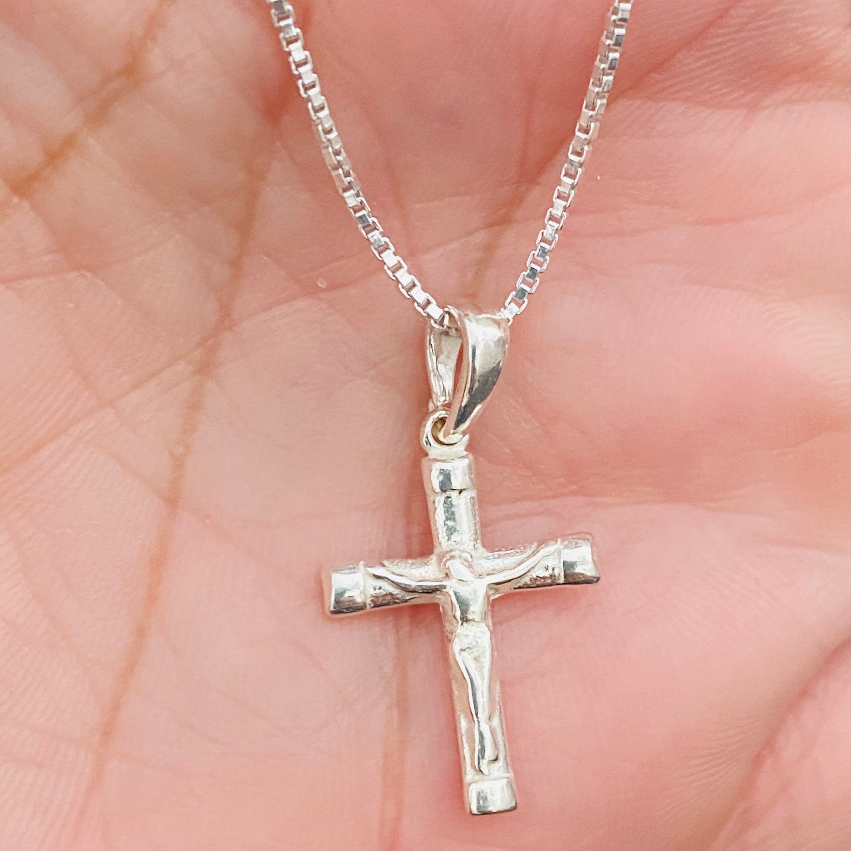 Jesus Cross Pendant, Small Silver Cross Necklace, Silver Crucifix, Tiny ...