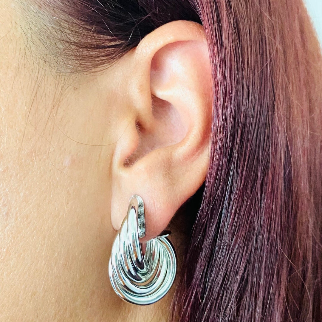 Chunky Silver Hoops, Thick Hoop Earrings, Silver Chunky Hoops, Silver ...