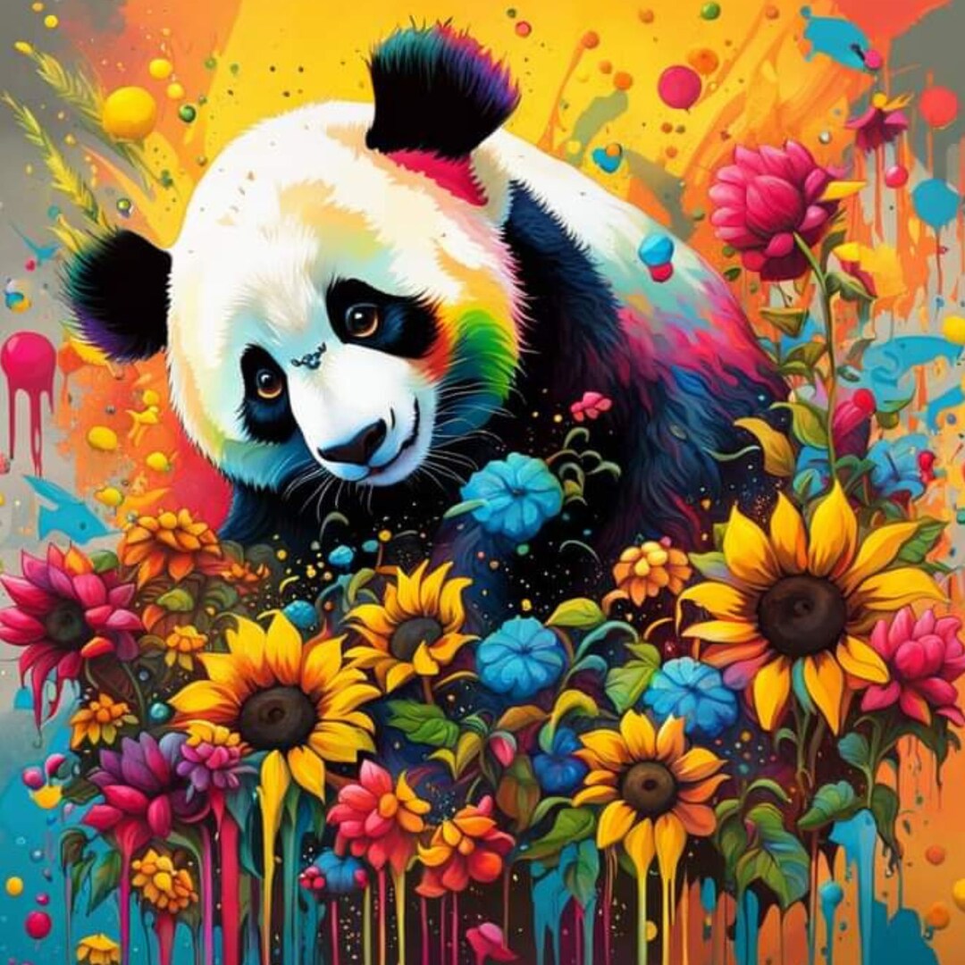Panda in Sunflower Drip Digital Download Art - Etsy
