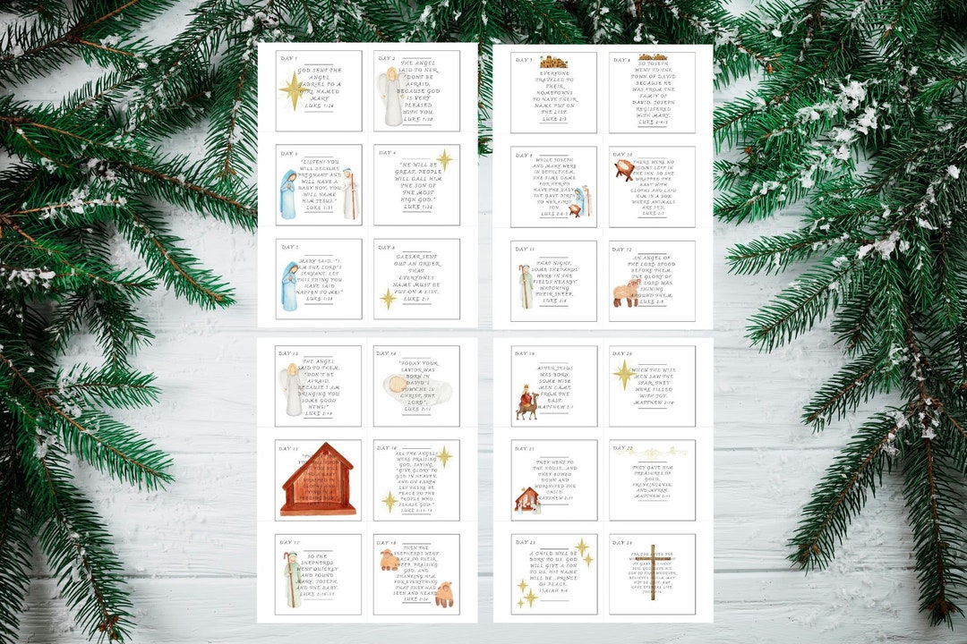 Christmas Story Advent Cards - Christmas Scripture Cards - Etsy