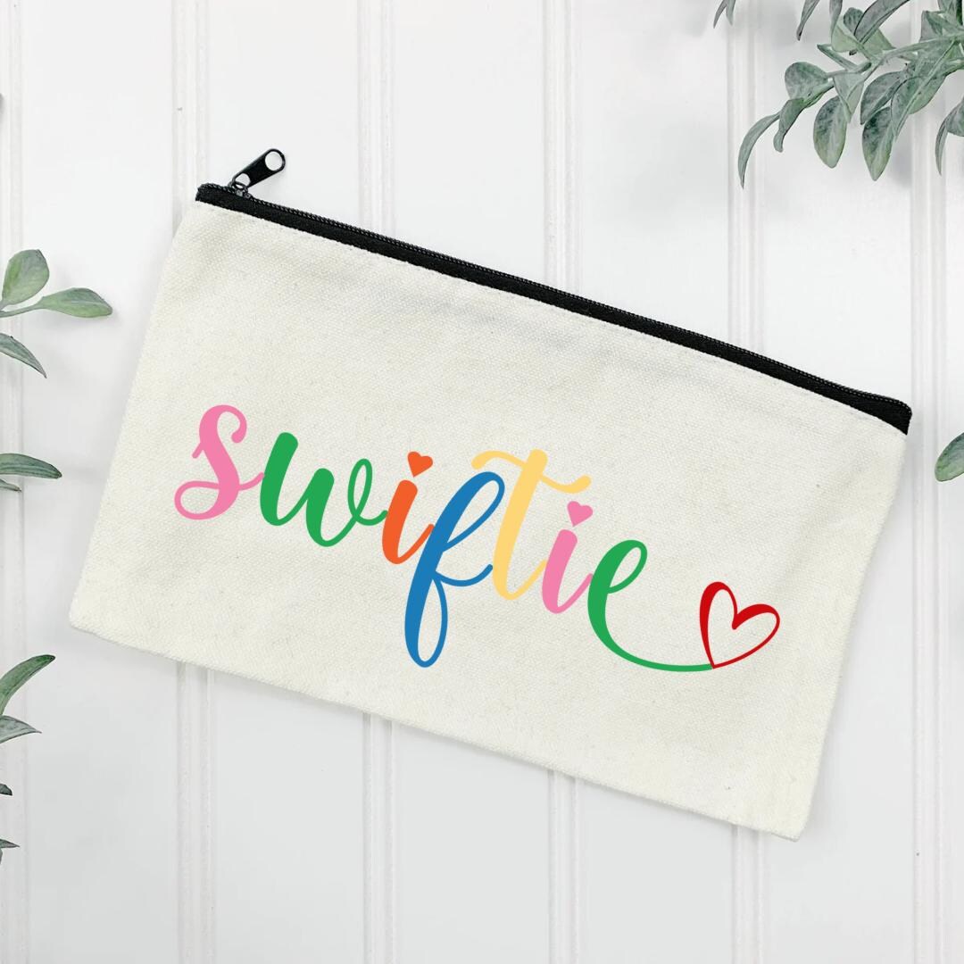 SWIFTIE, Taylor Swift Inspired Canvas Zippered Pouch 4x8, Natural or ...