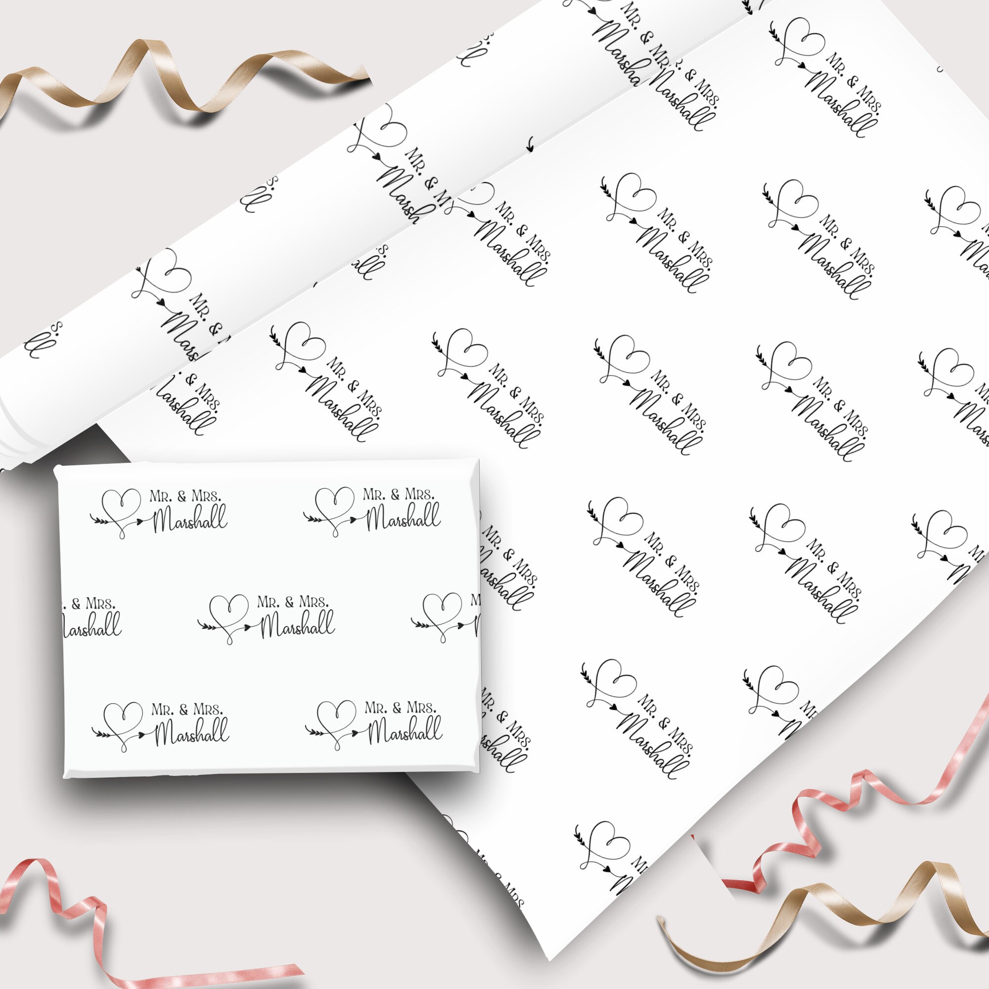 Personalized Wedding Wrapping Paper Custom Name Gift Wrap Bride and ...