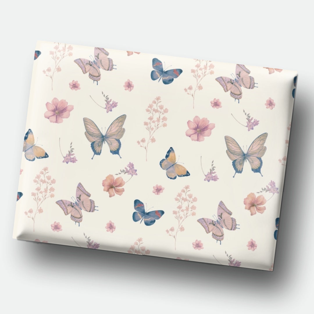 Butterfly Wrapping Paper Cute Girls Gift Wrap Baby Shower Wrapping ...