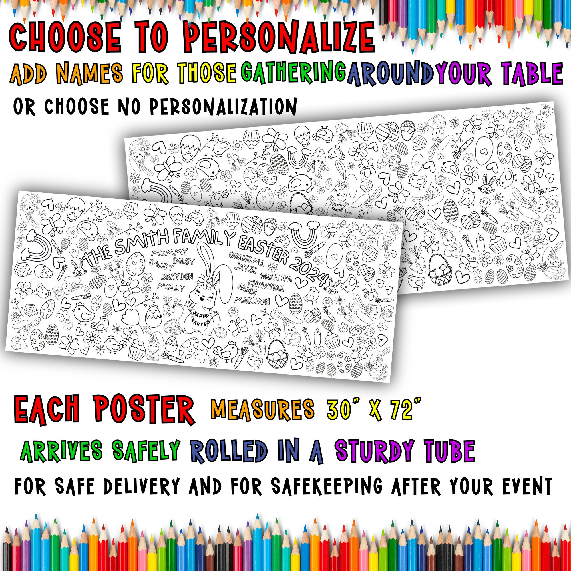 Custom Easter Coloring Table Runner Giant Easter Coloring Banner Easter ...