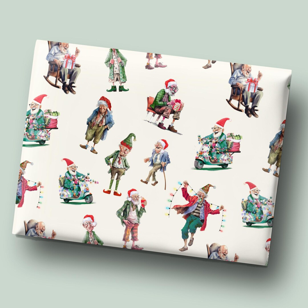 Old Man Funny Christmas Wrapping Paper for Him Unique Gift Wrapping ...