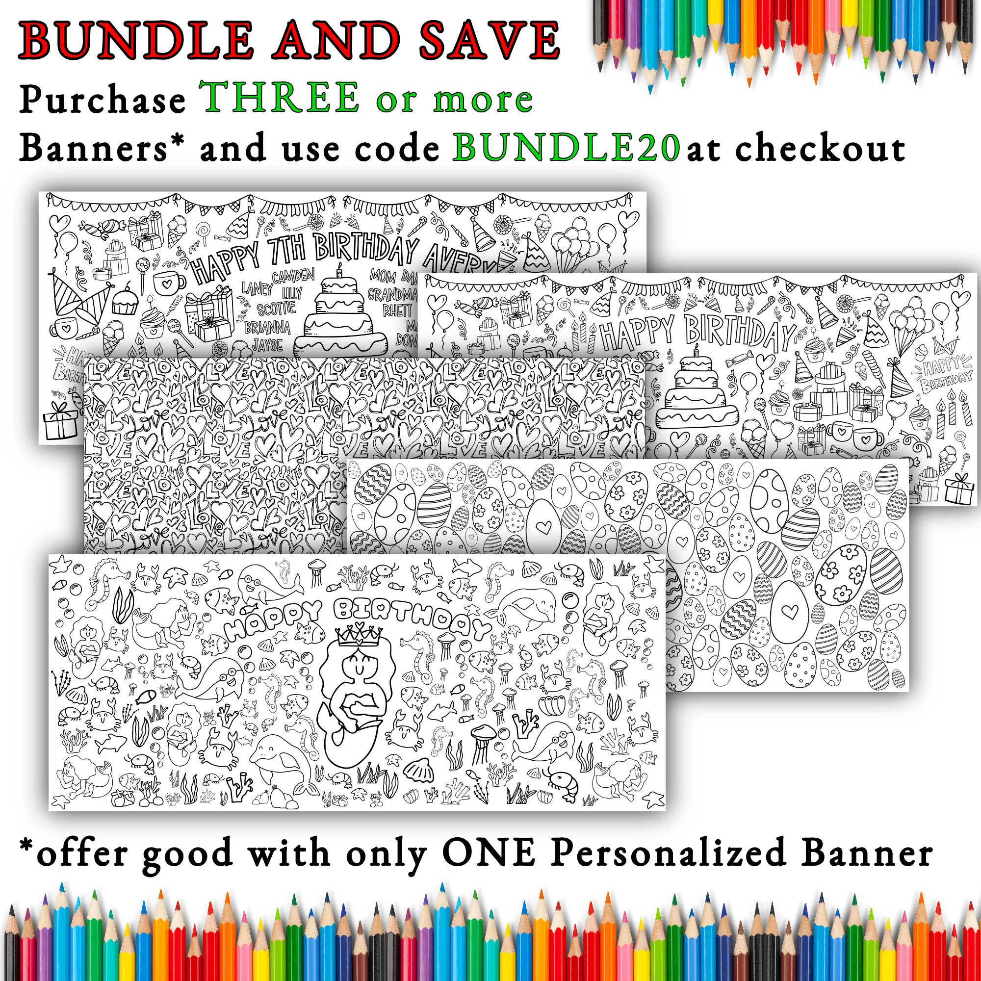 Custom Birthday Coloring Table Runner Personalized Giant Coloring ...