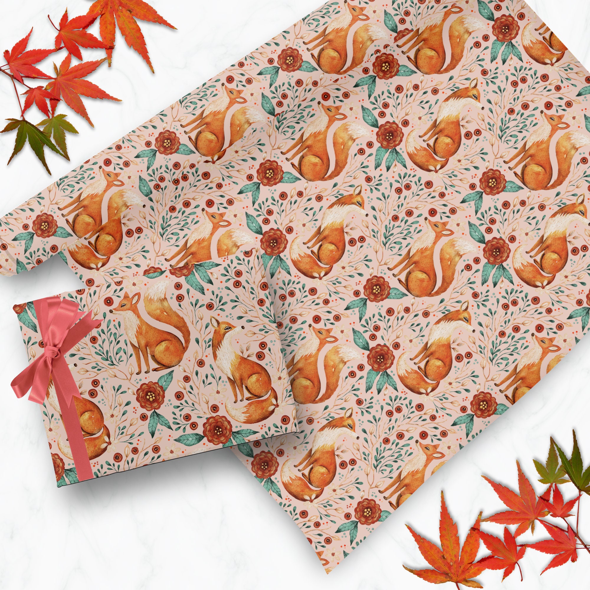 Fox Wrapping Paper Whimsical Fox Gift Wrap Fall Birthday Fox Gift Wrap ...