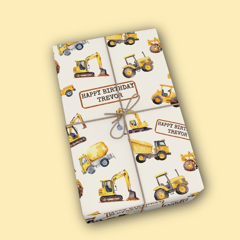 Personalized Construction Truck Wrapping Paper Excavator Birthday Gift ...